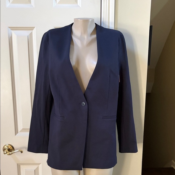 SPANX | Jackets & Coats | Nwt Spanx Classic Navy Collarless Blazer Sz ...